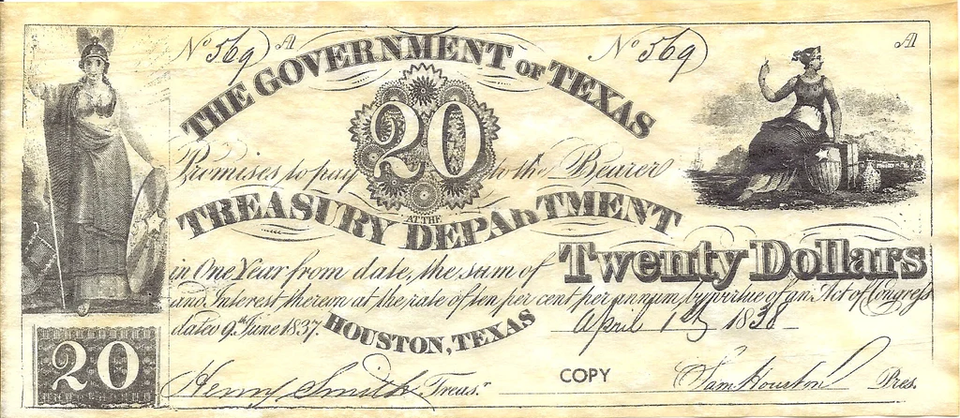 The Republic of Texas Currency Set 1838-1841 - Banknotes - Redback ...