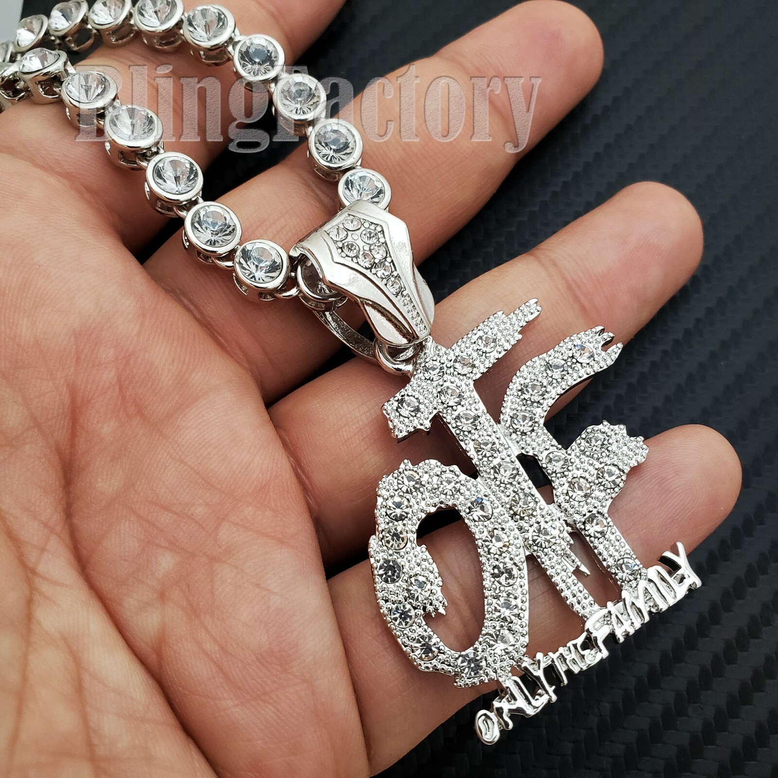 Iced Only the Family OTF Pendant & 20" CZ Choker Chain Hip Hop Urban ...