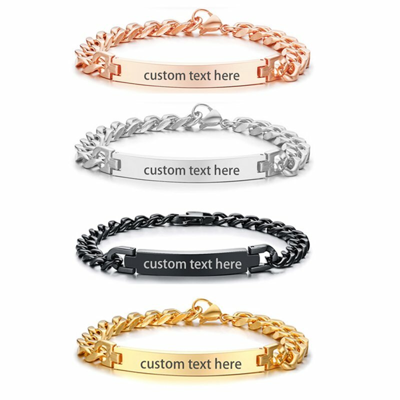 Men's Womens Charm Polished Stainless Steel Custom Bracelet Chain Free ...