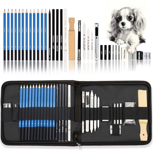 33 Pieces Pro Drawing Kit Sketching Pencils Set,Portable Zippered ...
