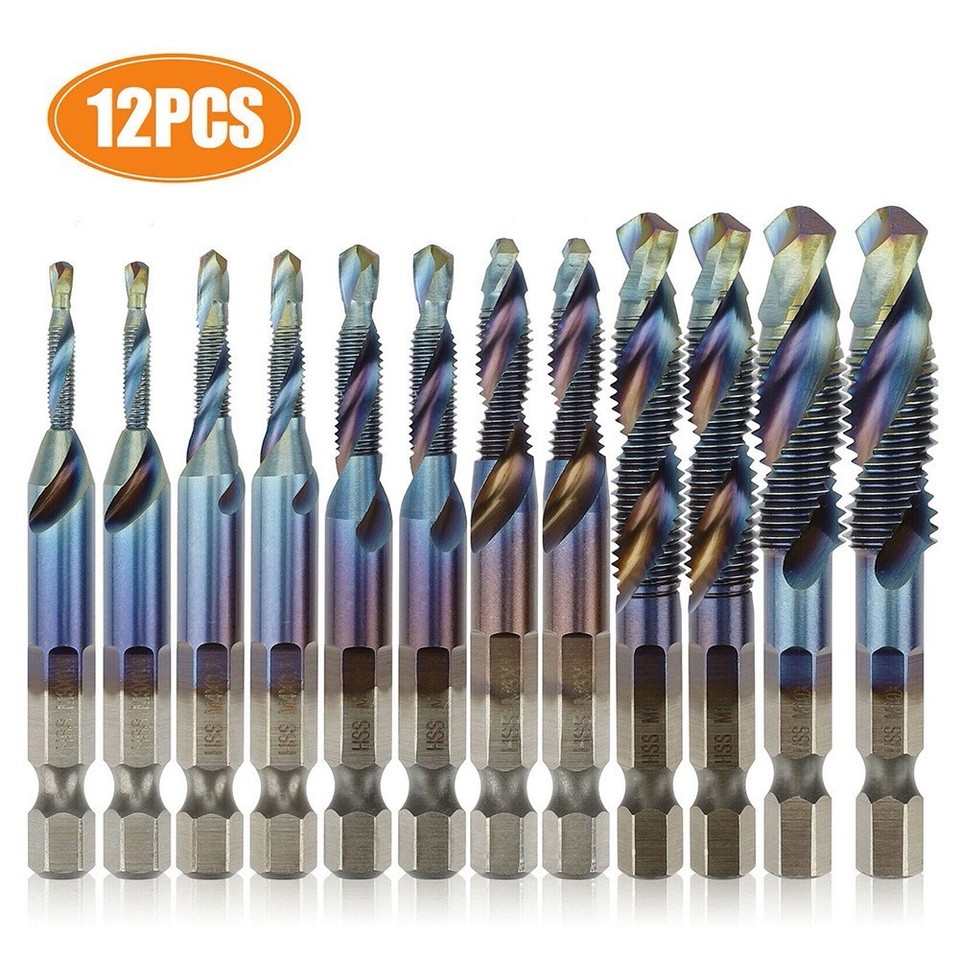 Easy to Use 12PCS Hex Shank Titanium Plated Screw Thread Drill Bits Set ...