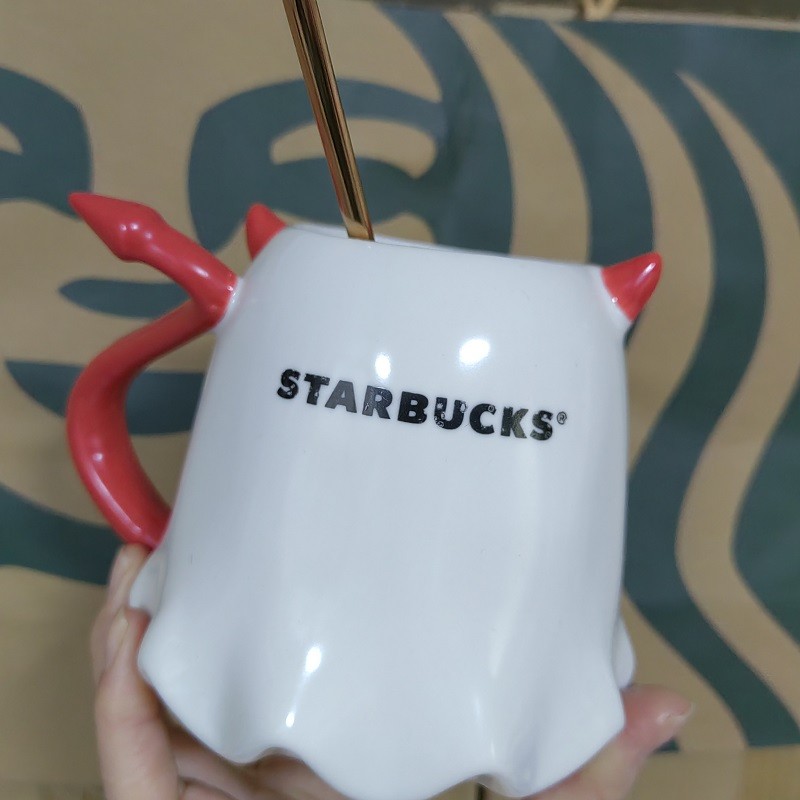 Starbucks Halloween Creative White Devil Ceramic Mug with Spoon 16oz ...