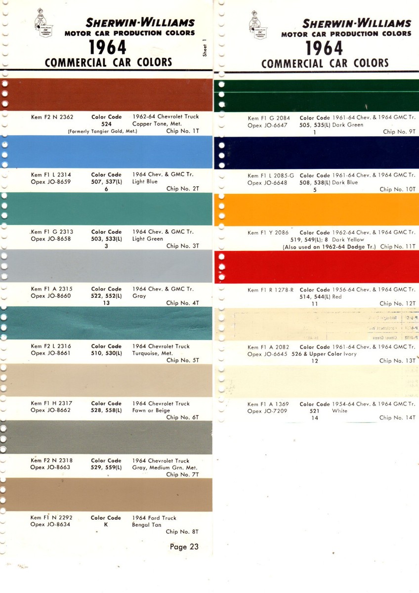 1964 Chevrolet Paint Colors