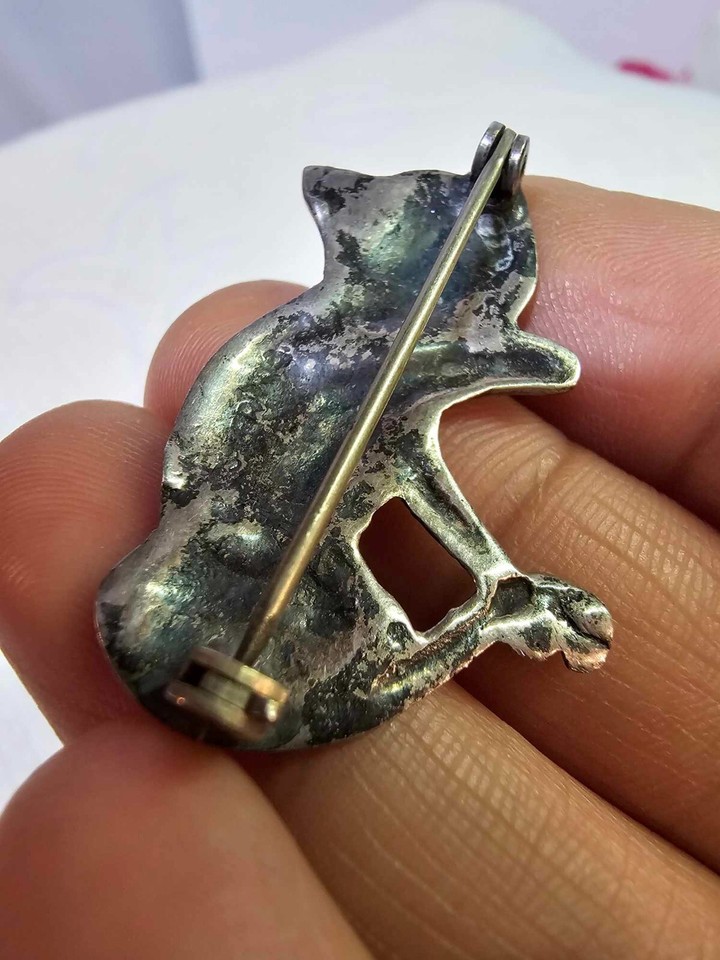 Sterling Silver kittten cat cat licking leg brooch pin- unique- A7 | eBay
