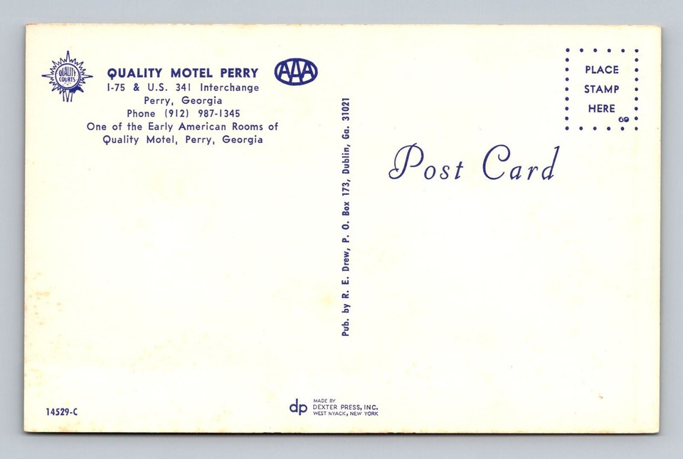 Georgia GA Perry Quality Motel Perry Vintage Postcard Souvenir Postal ...