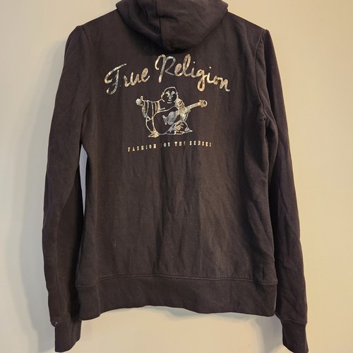 Y2K TRUE RELIGION GOLD LOGO ZIP BLACK HOODIE GOLD BUDDHA SIZE L | eBay.de
