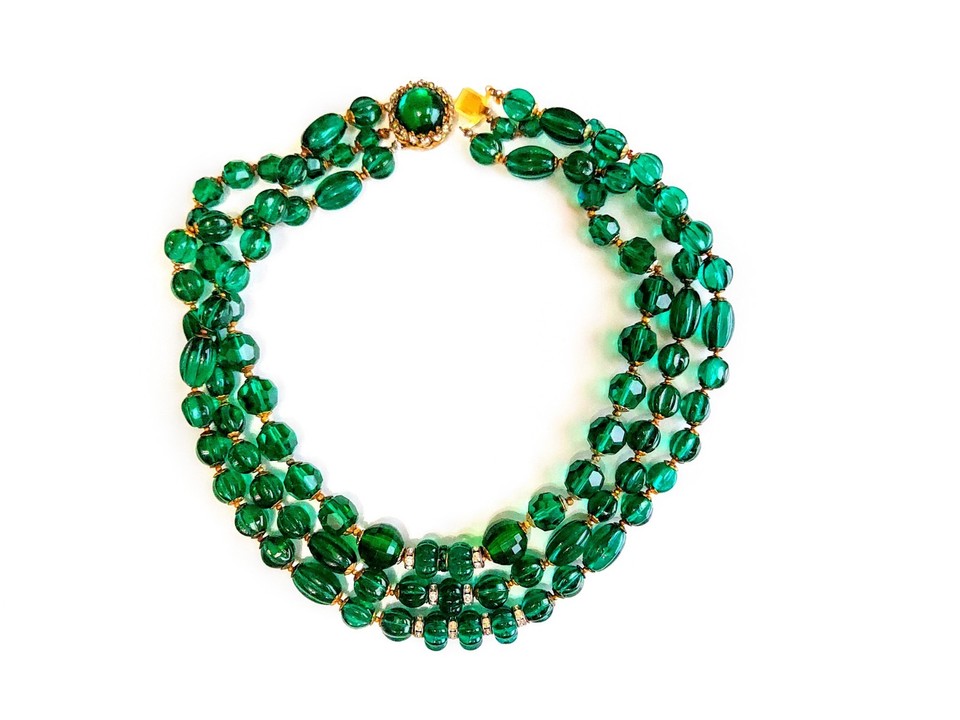 Vintage Miriam Haskell Poured Molded MELON Glass 3 Strand Necklace | eBay