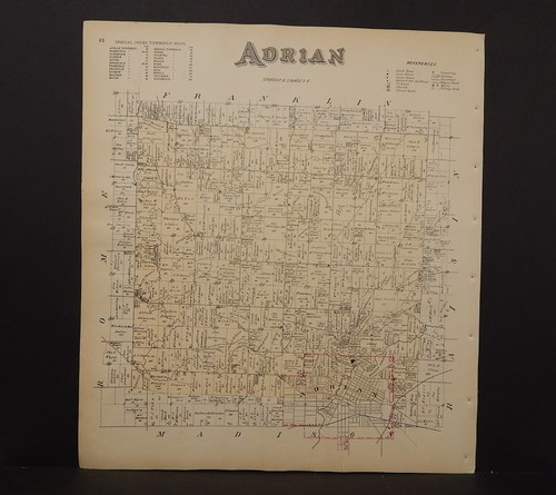 Michigan Lenawee County Map Adrian Township 1893 R6#08 | eBay