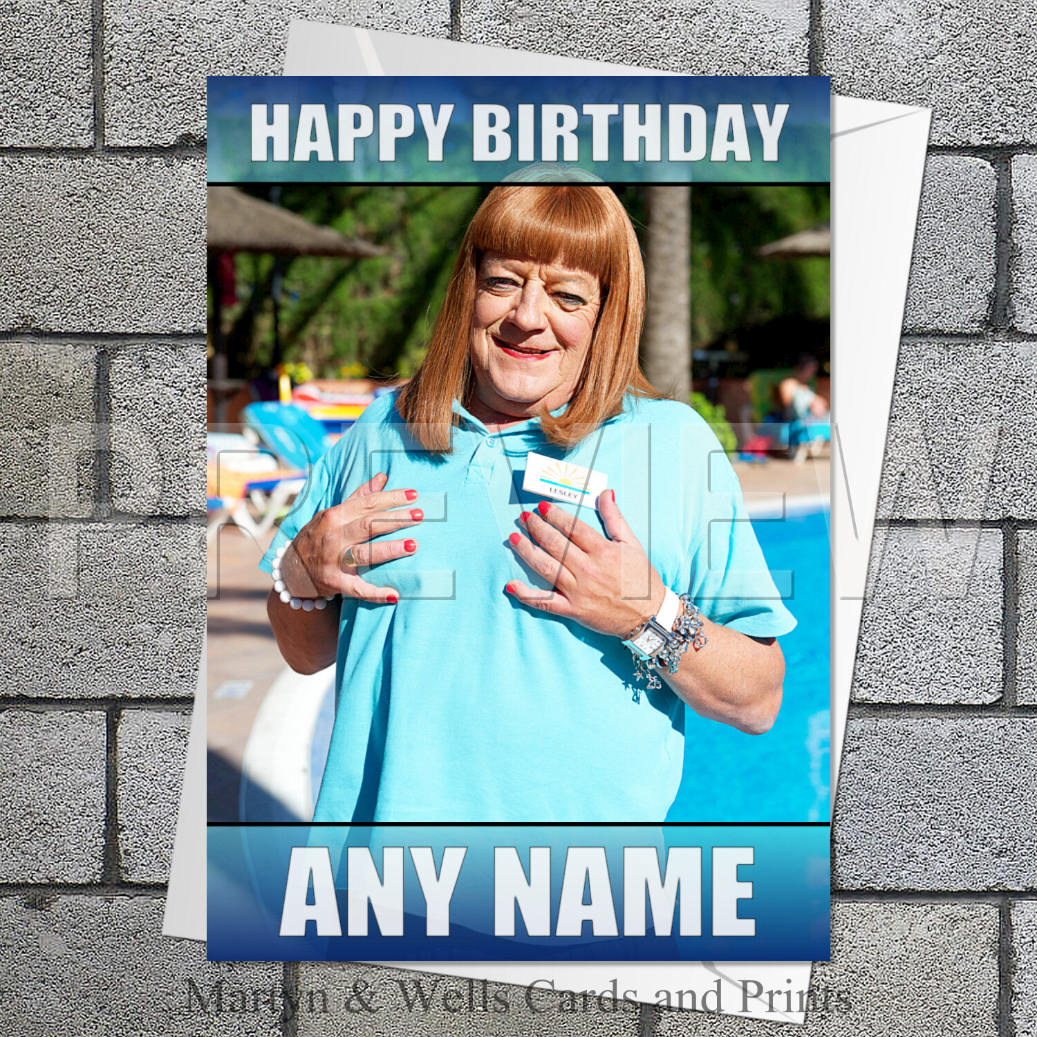 Benidorm birthday card: Lesley. 5x7 inches. TV. Personalised card plus ...