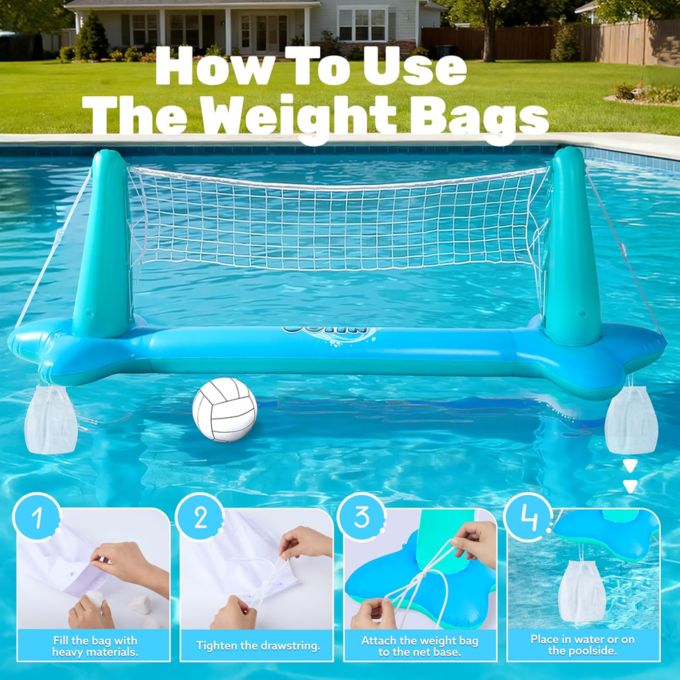 Inflatable Pool Float Set Volleyball Net & Basketball Hoops Balls for ...