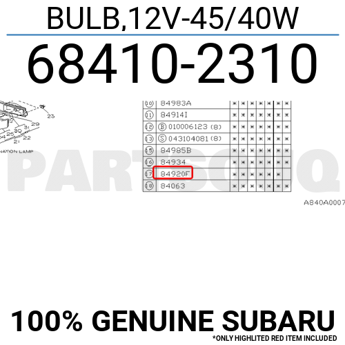 684102310 Genuine Subaru BULB,12V-45/40W 68410-2310 | eBay
