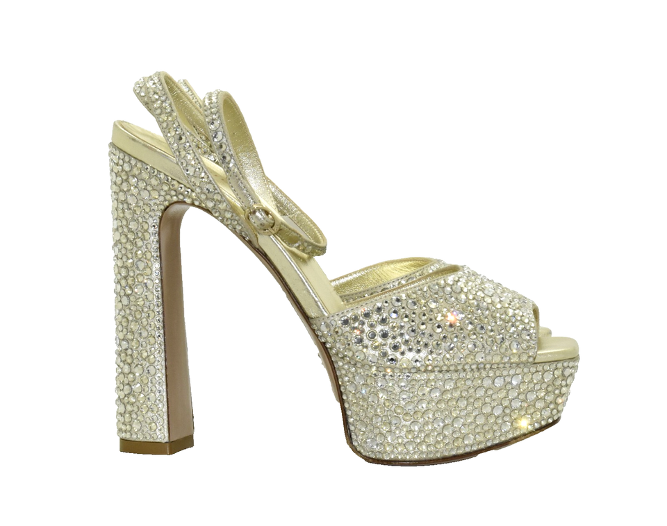 C5 NWOB LE SILLA Gold W/Crystals Hi Heel Prince Platform Sandal Shoes ...