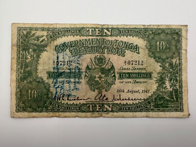 1941 Tonga 10 Shillings Government of Tonga Banknote P-10a SPC46 | eBay