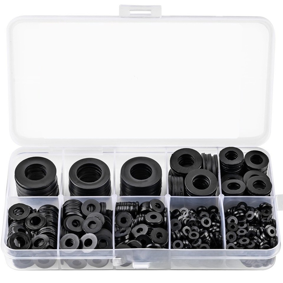Assorted Black Nylon Flat Washers 900PCS for Machinery and Auto Repair ...