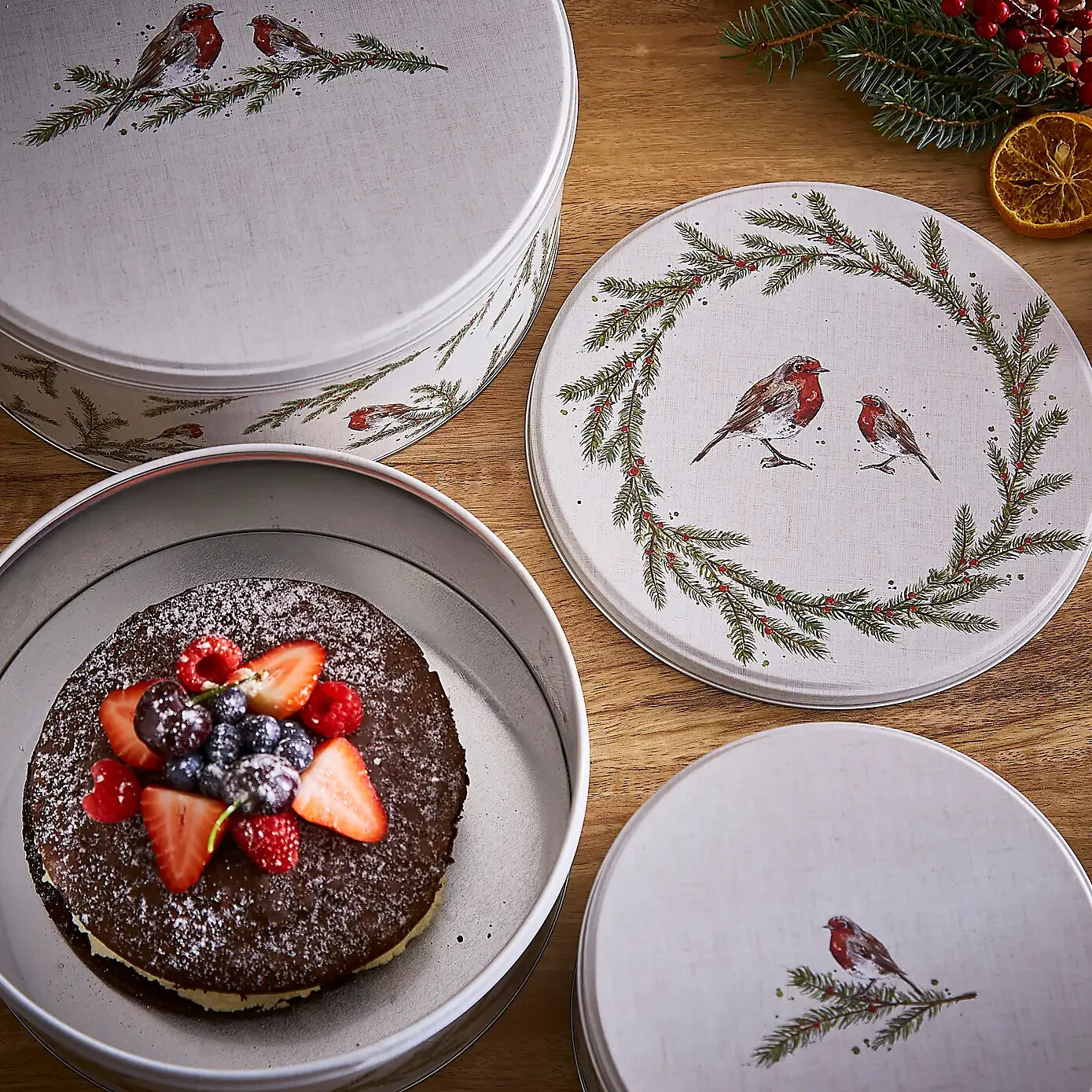New Elegant Set of 3 Winter Robin Cake Tins Reusable and Durable Easy ...
