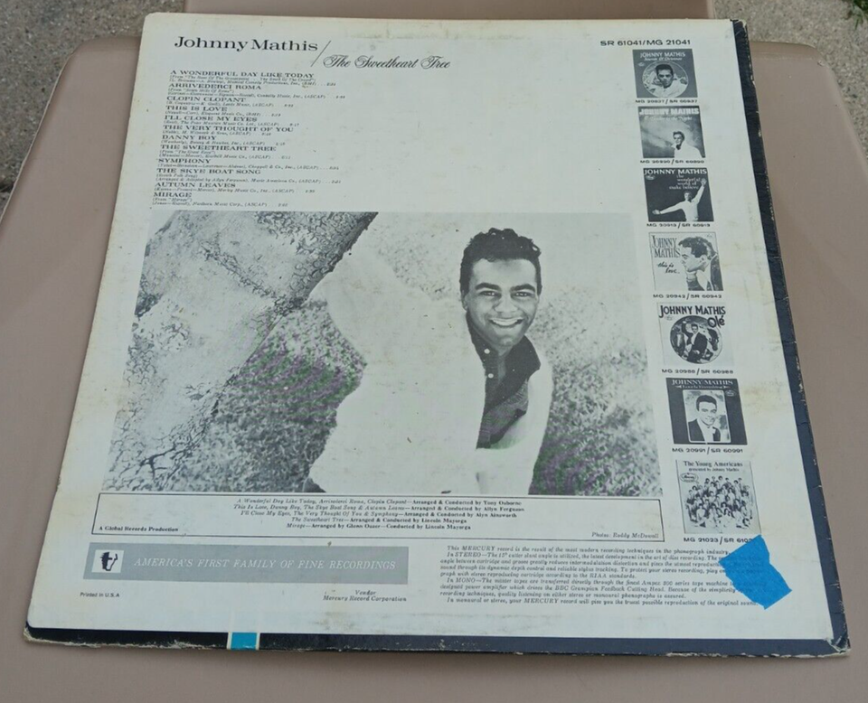 JOHNNY MATHIS MUSIC POP SIGNED AUTOGRAPHED 1965 SWEETHEART TREE VINYL ...