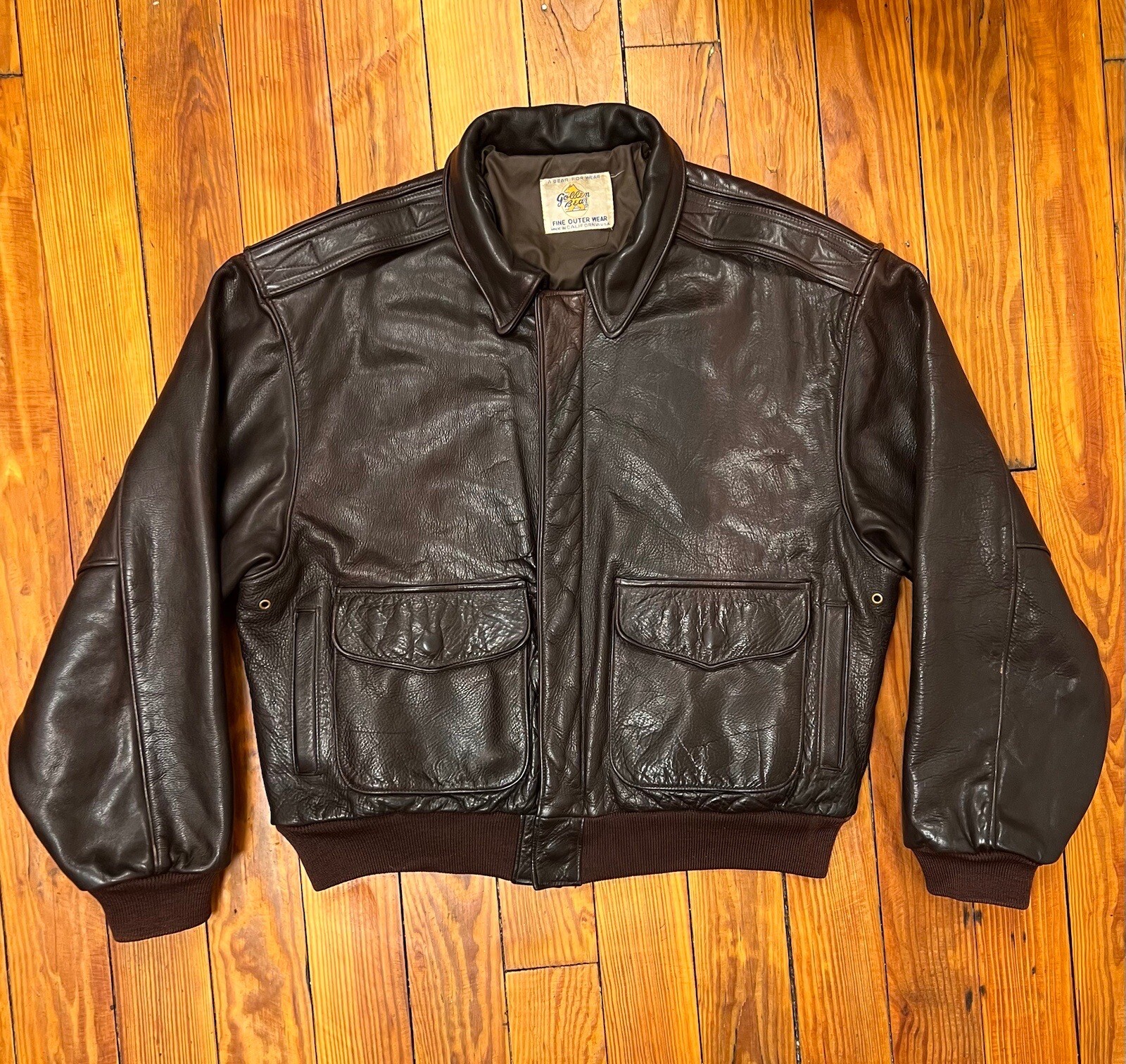 Vintage Golden Bear A-2 Leather Flight Bomber Jacket … - Gem