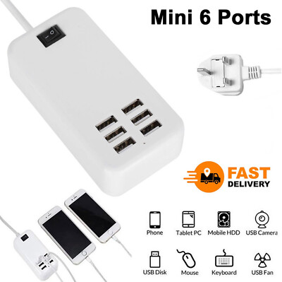 Multi 6-Ports USB Phone Charger Socket Fast Charging Station Adapter 3A ...