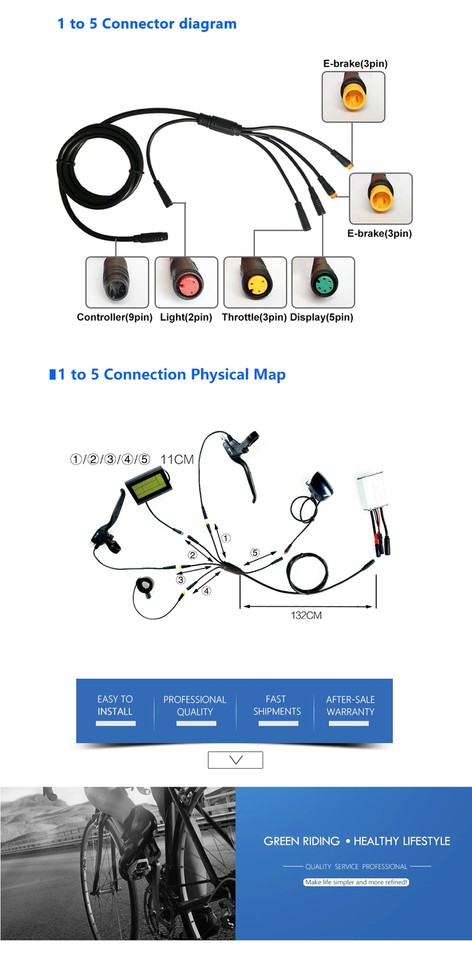 E-bike 1T4/1T5 Conversion Cable for Controller/Light/E-brake/Throttle ...