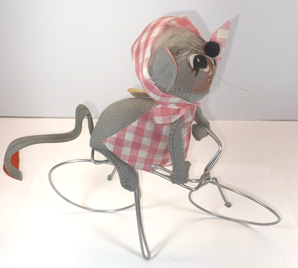 Annalee Mobilitee Doll Mouse on a Bicycle Vintage 1965 Gray with Pink ...