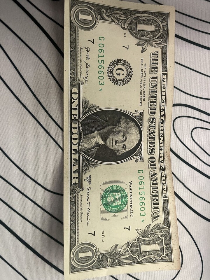 Series 2017 A US One Dollar Bill Star Note $1 NYC Federal Reserve Note ...