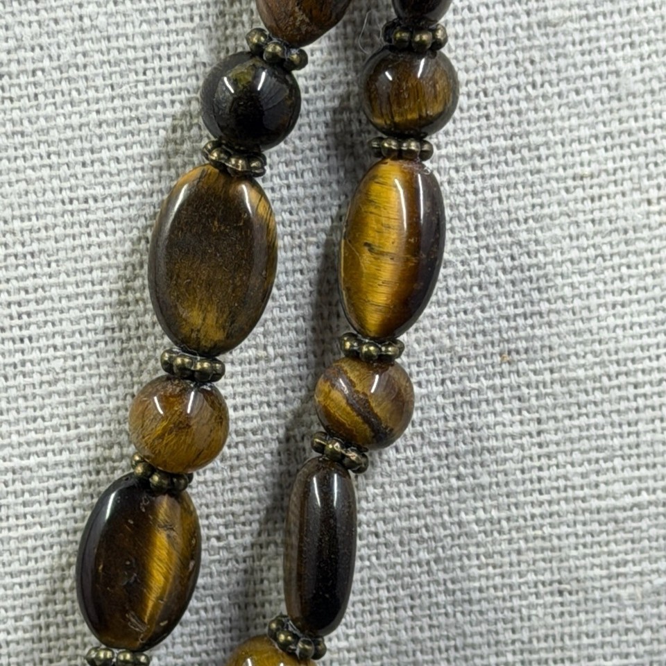 Vintage Tigers Eye Beaded Necklace Double Strand Boho Earthy Statement ...