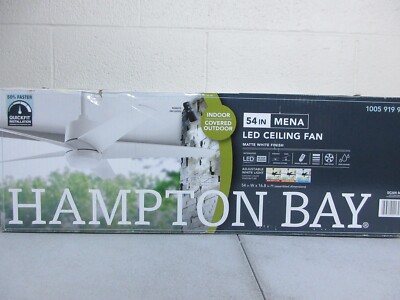 Hampton Bay Mena 54 in. LED Indoor/Outdoor Matte White Ceiling Fan with ...
