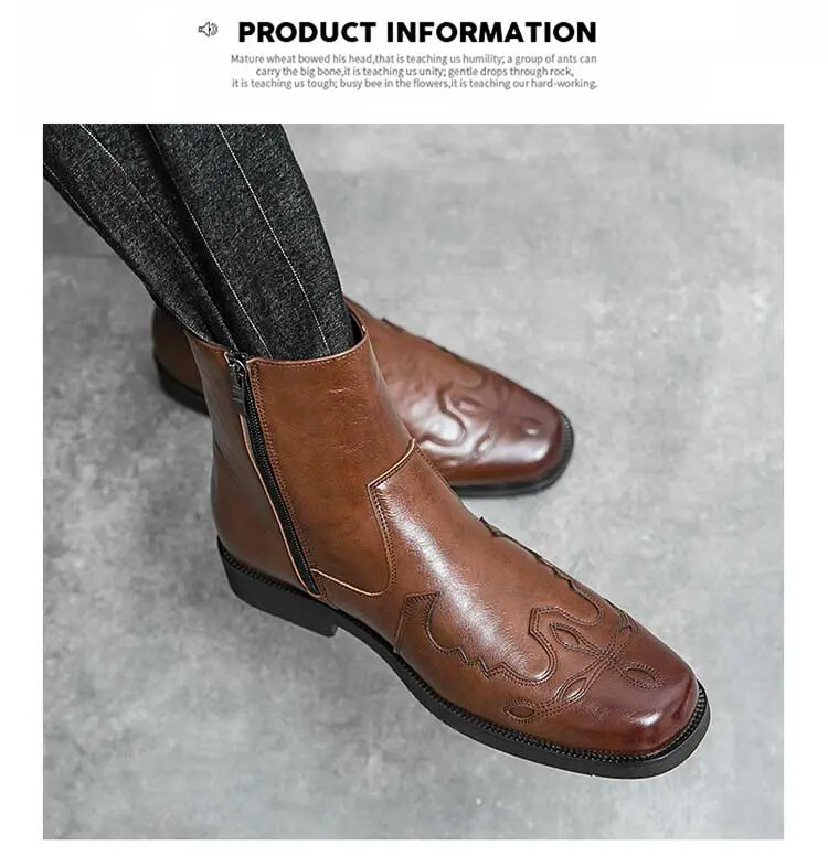 Western Cowboy Men Riding Ankle Boots Retro British Style Zipper Faux ...