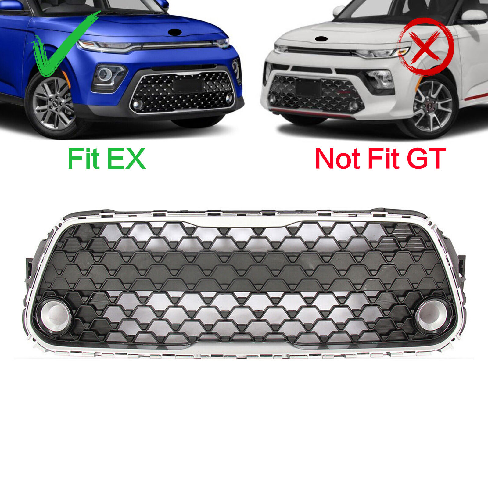 Front Bumper Lower Grille With Fog Light Hole For 2020-22 Kia Soul EX ...