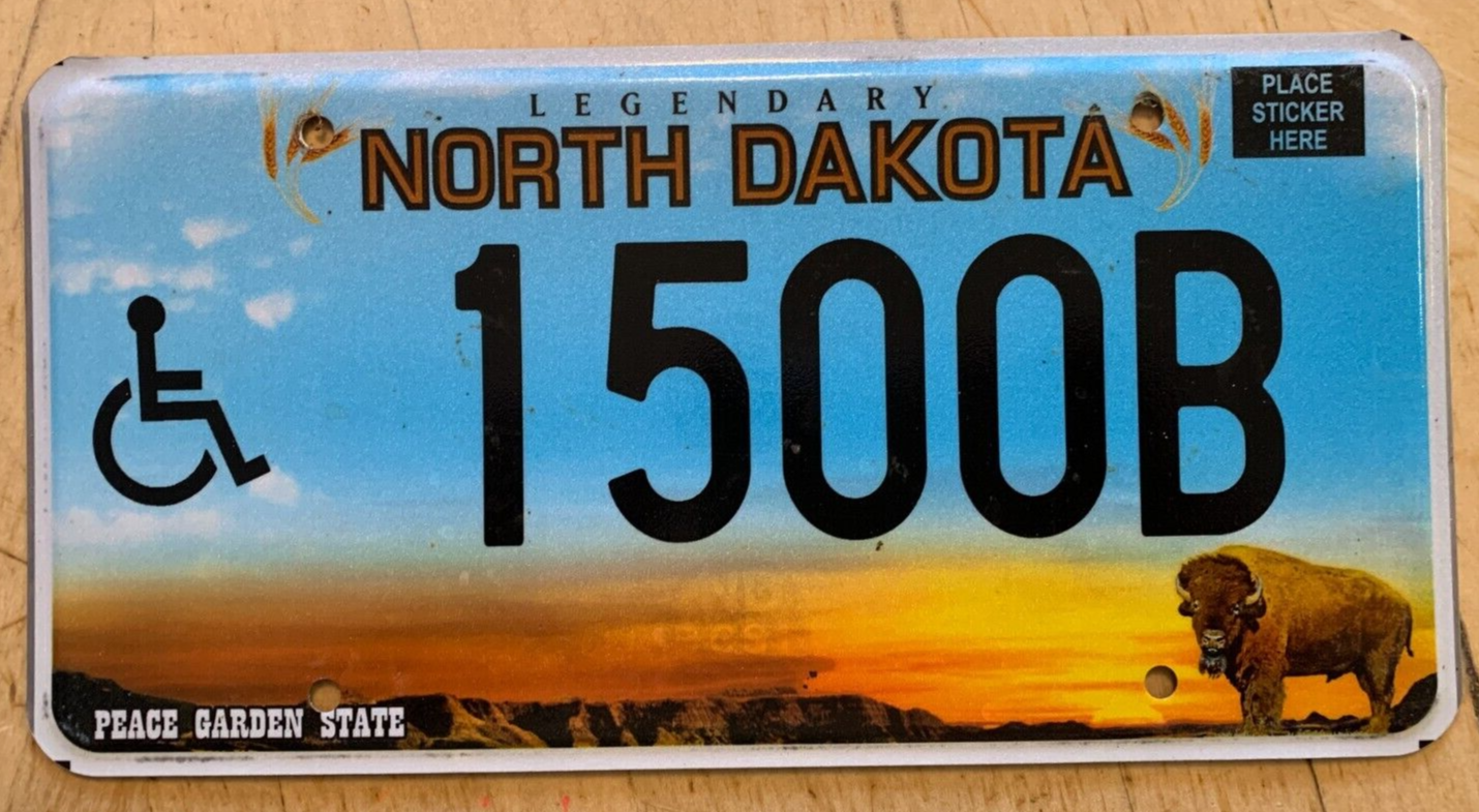 NORTH DAKOTA DISABLED PERSON HANDICAPPED LICENSE PLATE " 1500 B " ND ...
