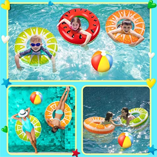 7PCS Pool Floats: Watermelon Kiwi Orange Lemon Swimming Rings with 13.5 ...