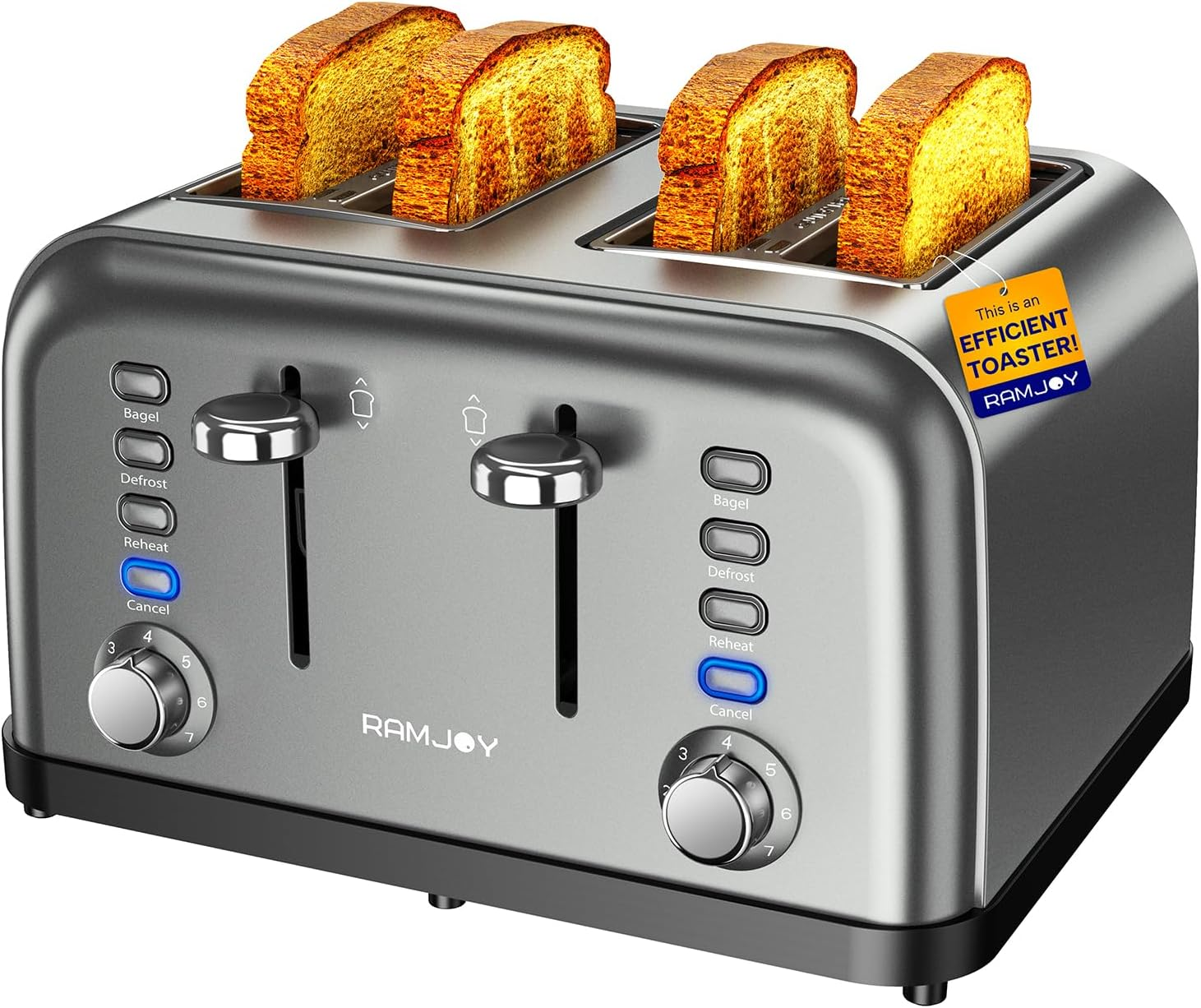 Grey Toaster 4 Slice, Dual Independent Controls, Extra Wide Slot ...