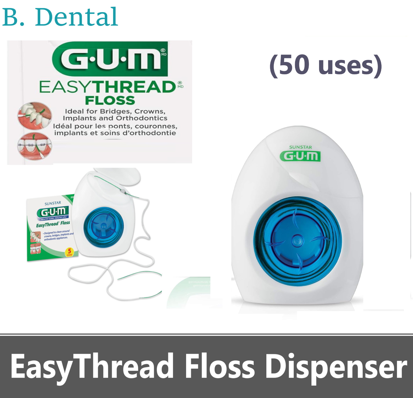 GUM EasyThread Threader Floss - Expanding Dental Floss Braces, Bridges ...