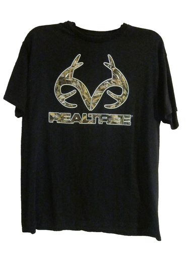 Realtree T-Shirt Men's XLarge Short Sleeve Tee Shirt Black w/ Camo Logo ...