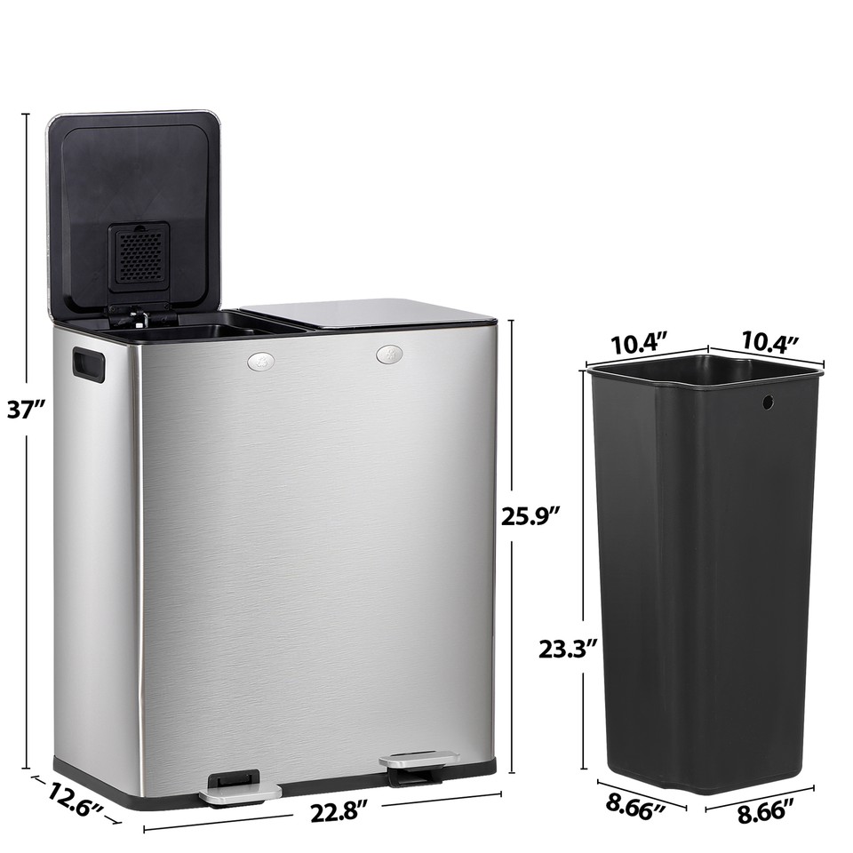 2×8 Gallon Dual Trash Can Rectangular Double Compartment Trash can for ...