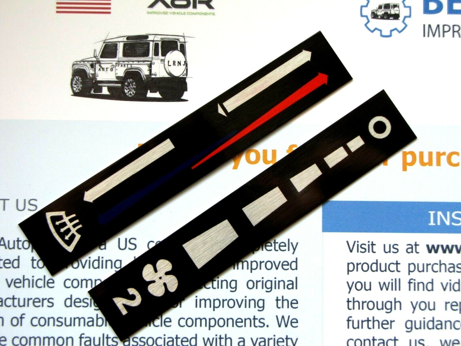 LAND ROVER DEFENDER DASH BINNACLE HEATER& FAN CONTROL METAL PLATES SELF ...