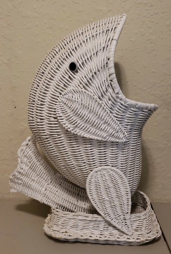 Vintage WICKER WHALE BASKET Toy TOWEL Hamper VERY MID CENTURY! Rattan ...