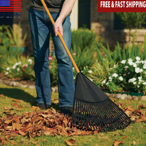 24-inch Wood & Poly Leaf Rake Easy Maneuver Durable Construction 66 ...