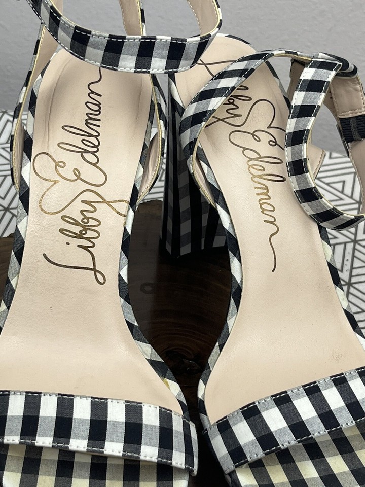 Libby Edelman Women's Sz 8.5 Strappy Gingham Block Check Heel Platform ...