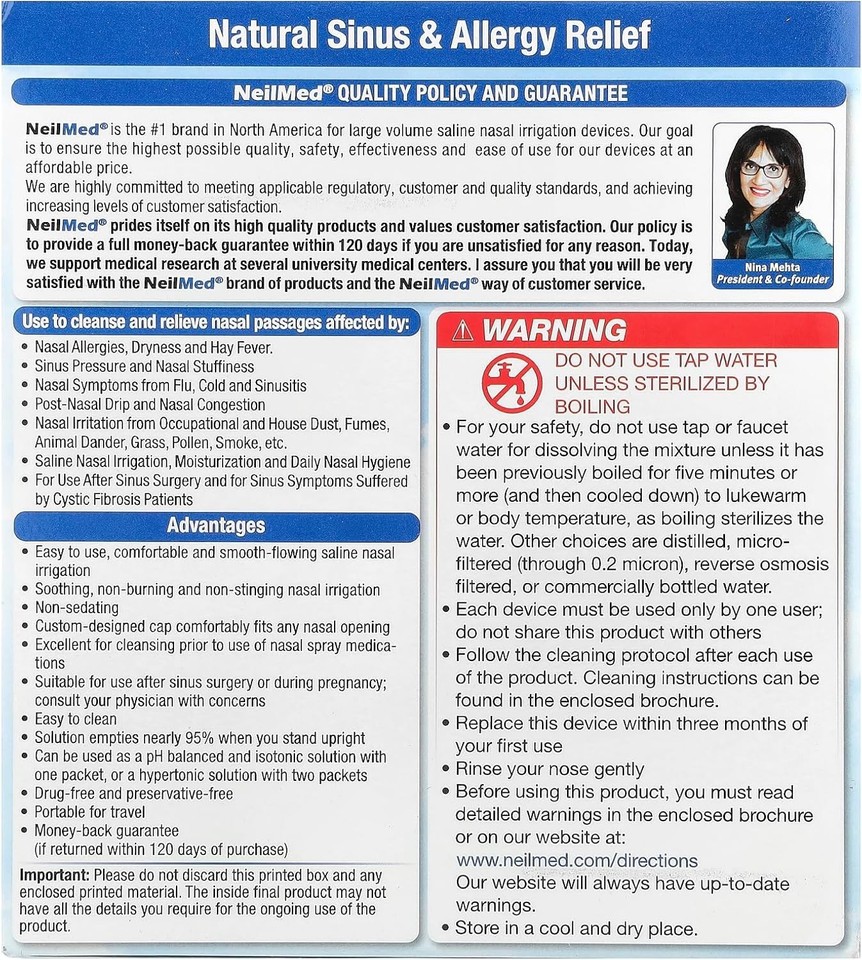 Sinus Rinse Nasal Irrigation Kit Saline Solution Sinus Pressure Relief ...