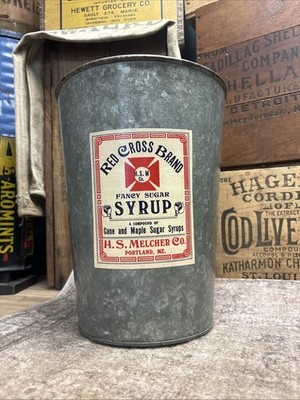 Vintage Red Cross Maple Syrup Bucket H. S. Melcher Portland Maine Sugar ...