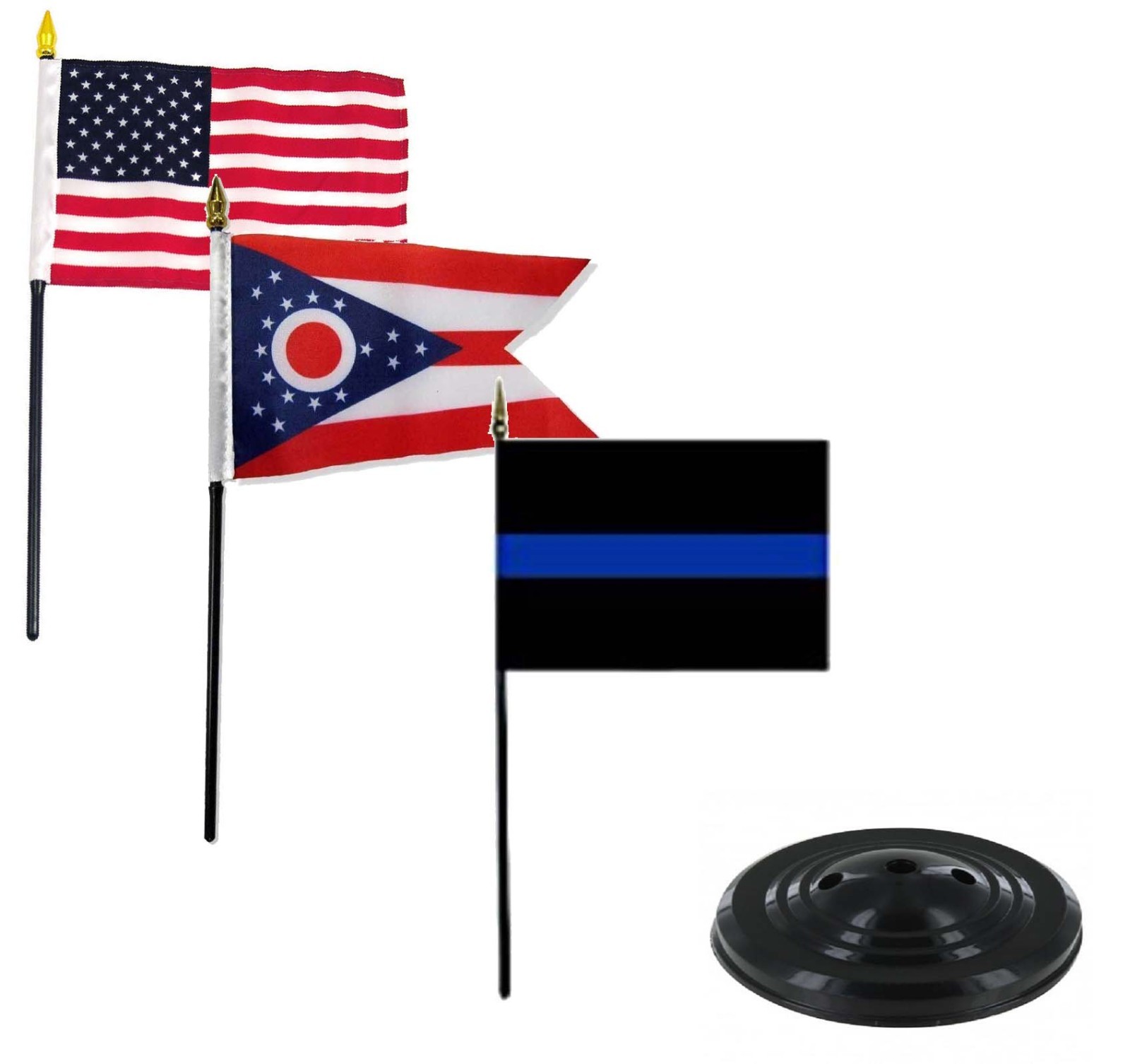 USA / Thin Blue Line / Ohio State 3 Flags 4"x6" Desk Set Table Stick ...