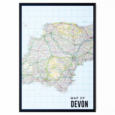 Map Of Devon Wall Poster Art Print United Kingdom Map | A5 A4 A3 A2 A1 ...