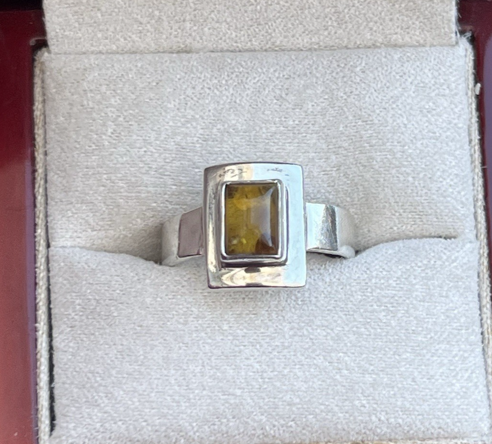 Vtg Sterling Amber Ring, Modernist Rectangular Setting, 6 grams, Size 8 ...
