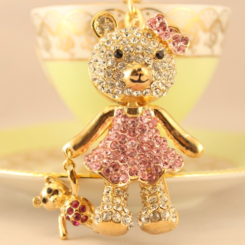 Pink Baby Bear Fashion Keychain Rhinestone Crystal Pet Cute Animal Gift ...