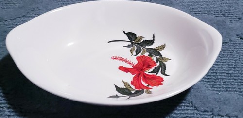 IVA LURE by Crooksville Flamingo Red Hibiscus 10" x 1.5" Oval Serving Bowl | eBay