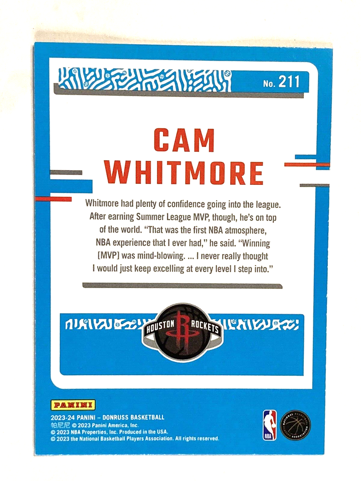 2023-24 Donruss Cam Whitmore Green Laser Holo Rookie Card #211 Rockets ...