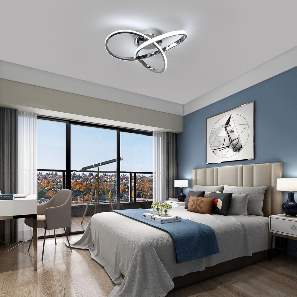 Modern LED Ceiling Light 38W Clover Cool White Chandelier Silver ...