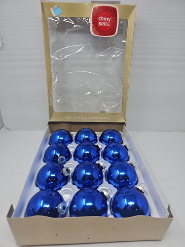 Shiny Brite Blue Glass Ornaments Christmas Balls in Original Box 12 pc ...