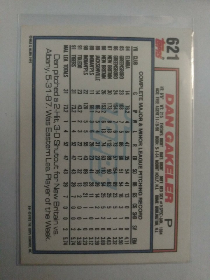 1992 Topps 621 Dan Gakeler | eBay